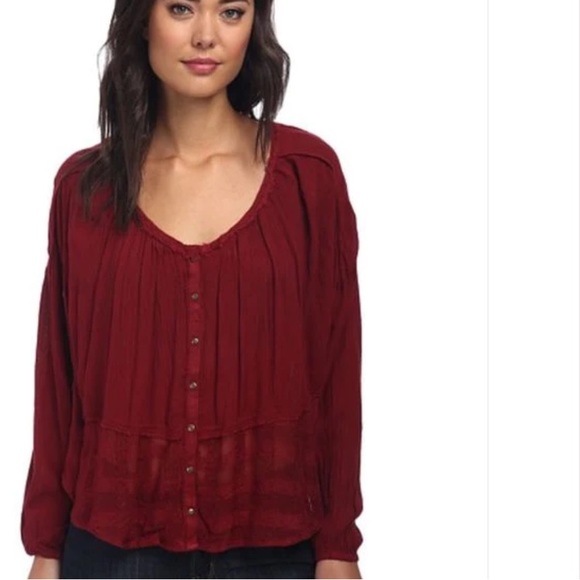 Free People | Tops | Free People Gauze Rainy Days Swing Boho Top Blouse ...